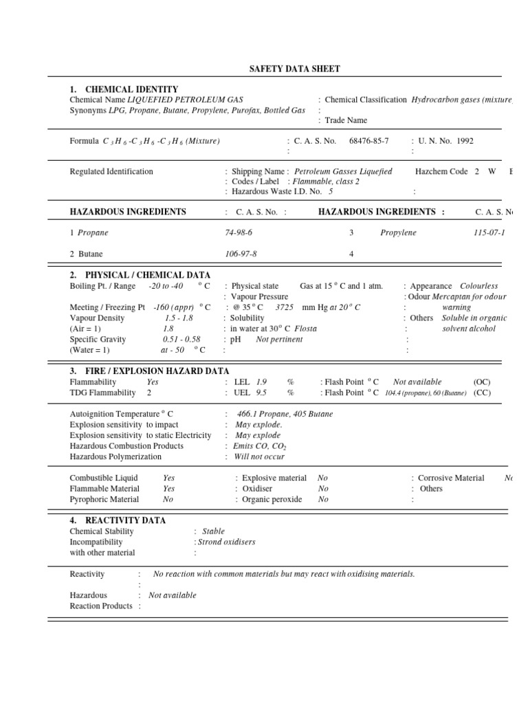 msds for LPG 1 | PDF | Liquefied Petroleum Gas | Propane