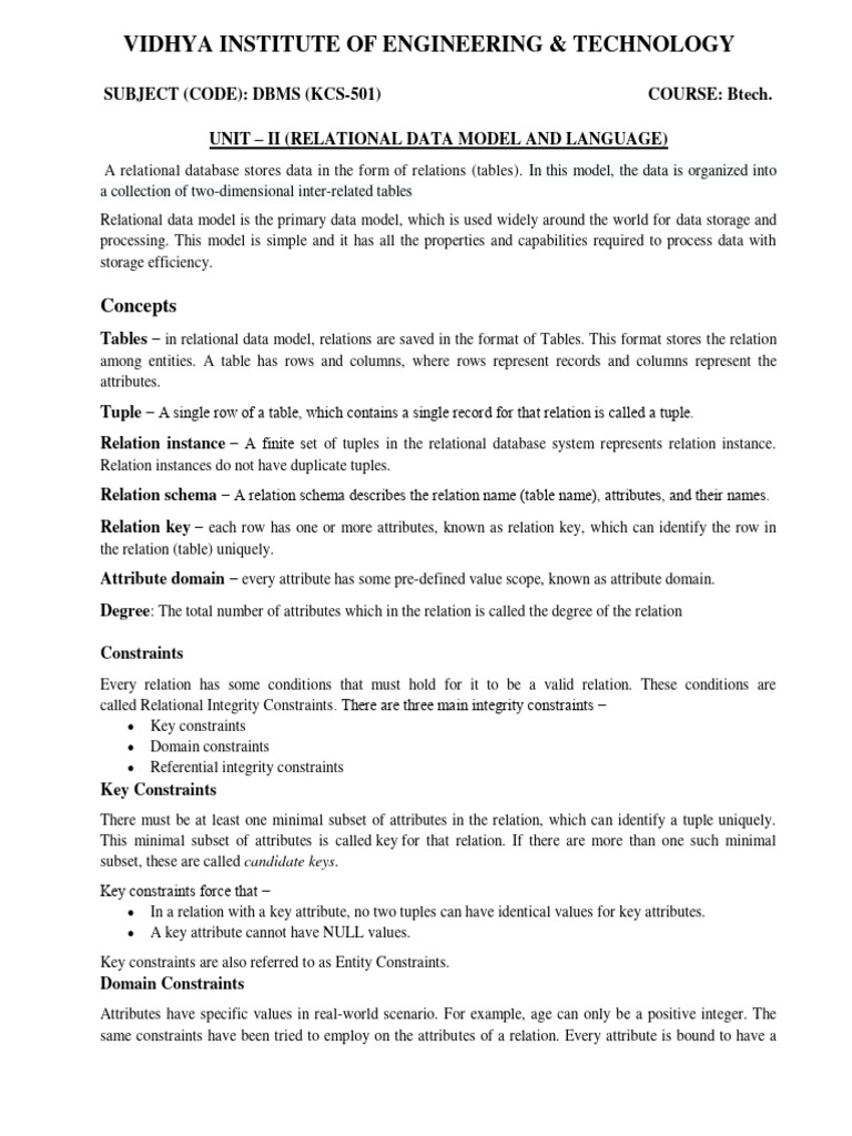Unit 2nd Notes Dbms Pdf Pl Sql Relational Database