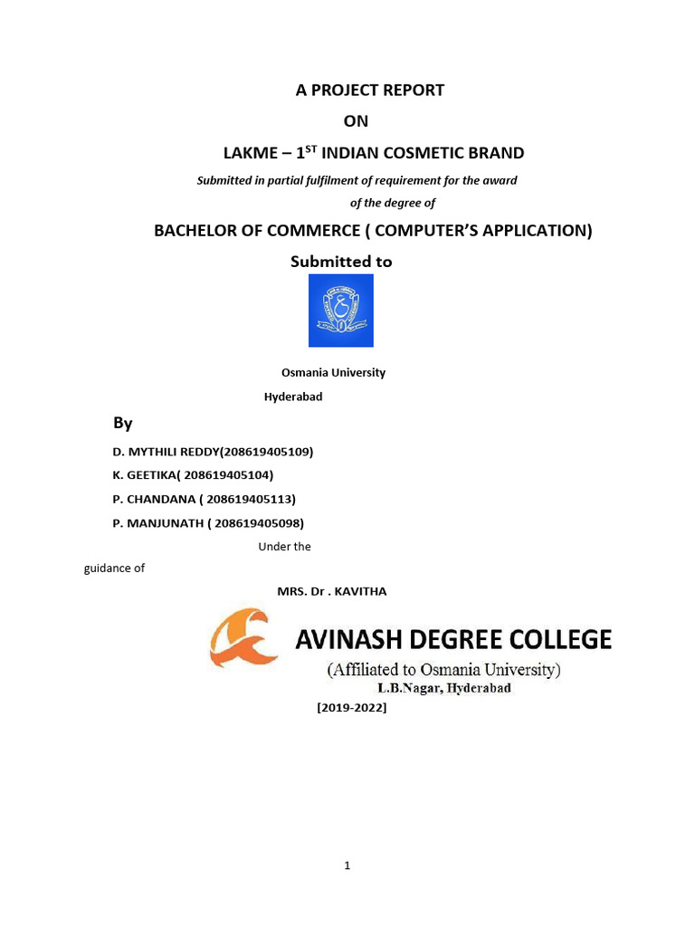 A Project Report - Lakme Final Project | PDF | Cosmetics