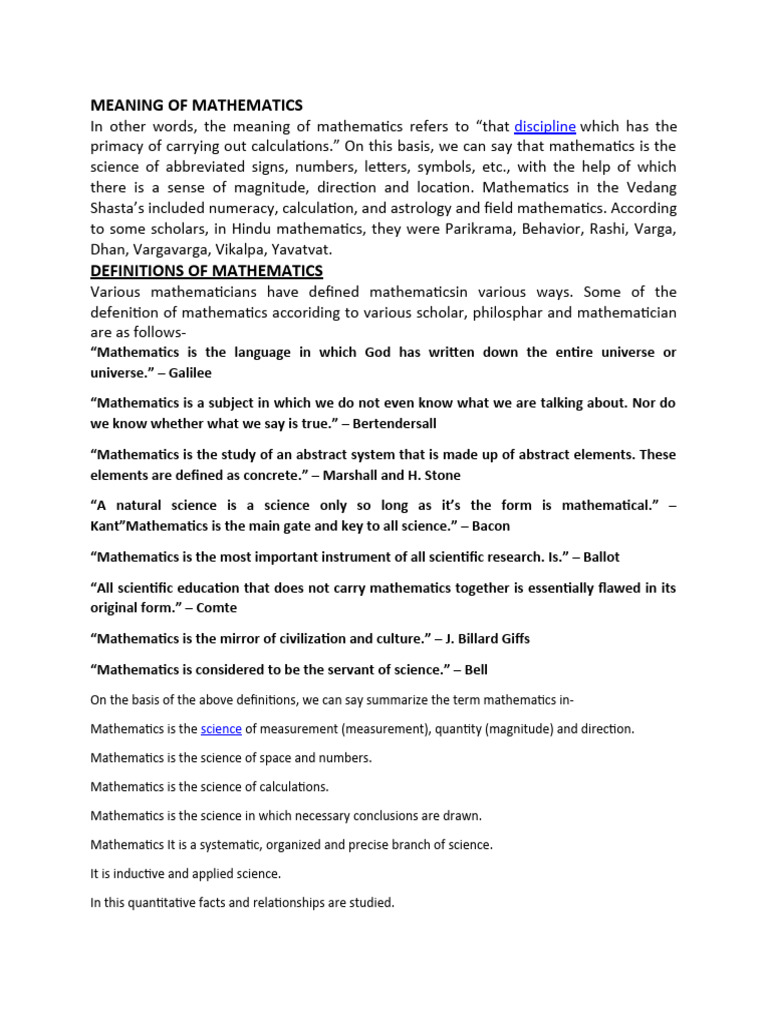 MEANING OF MATHEMATICS Vedic Maths | PDF | Mathematics | Science