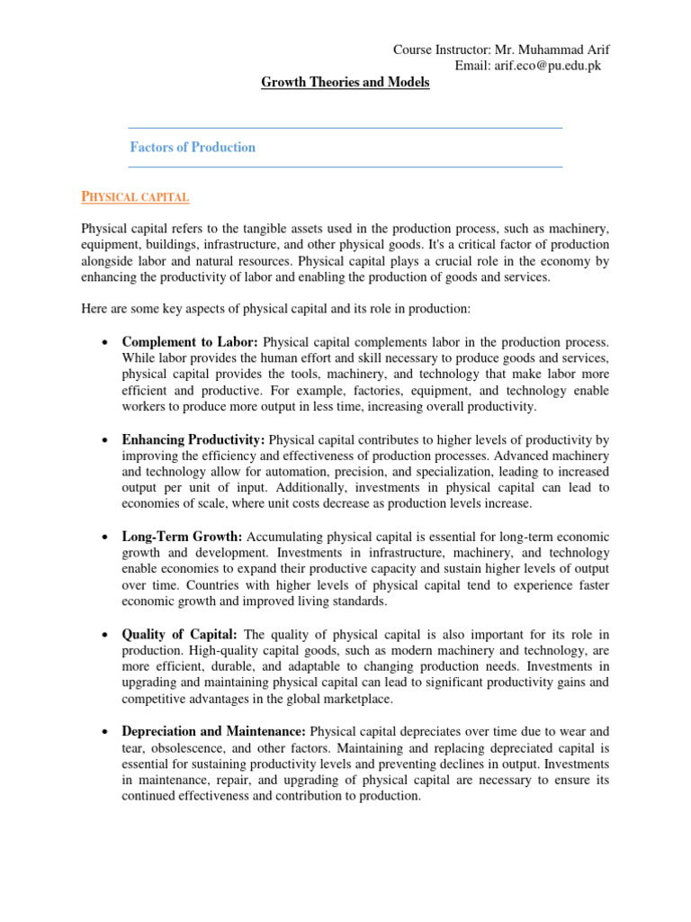 Factors of Production - Physical Capital | PDF | Economic Growth ...