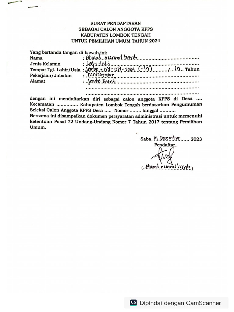 Surat Pendaftaran | PDF