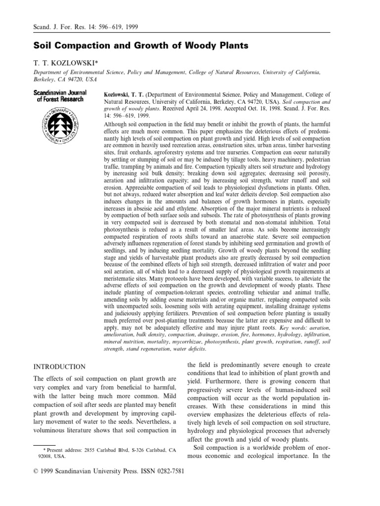 Kozlowski 1999 Soil Compaction and Growth of Woody Plants | PDF | Soil ...