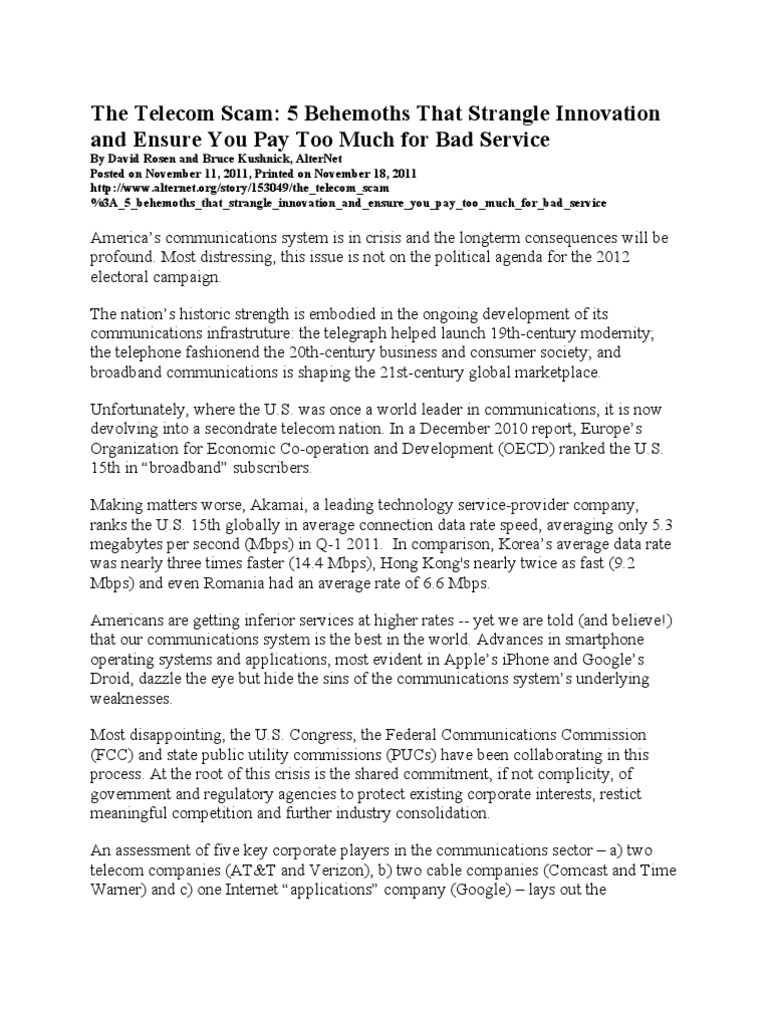 11-11-11 The Telecom Scam: 5 Behemoths That Strangle Innovation and ...