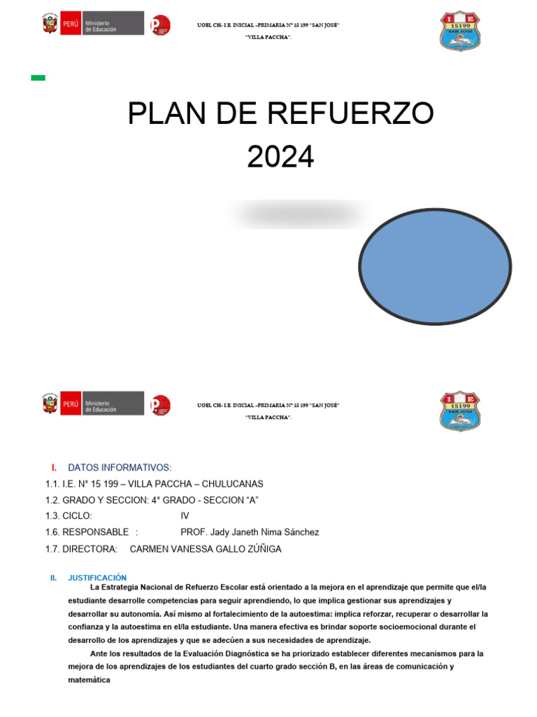Plan de Refuerzo Escolar 2024 - 4to. A | PDF | Evaluación | Ciencia cognitiva
