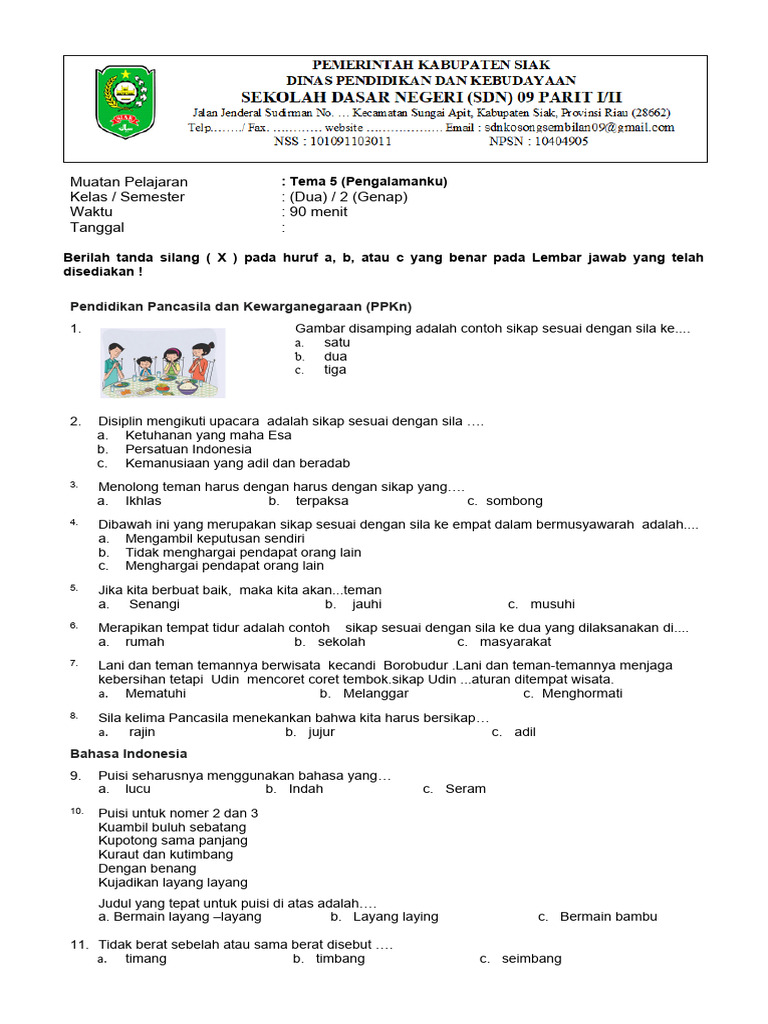 Soal PAT Kelas II Tema 5 | PDF | Griya & Taman | Seni