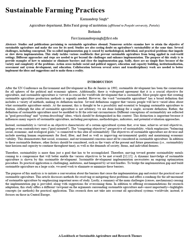 Sustainable Farming Practices Review Paper | PDF | Sustainability ...
