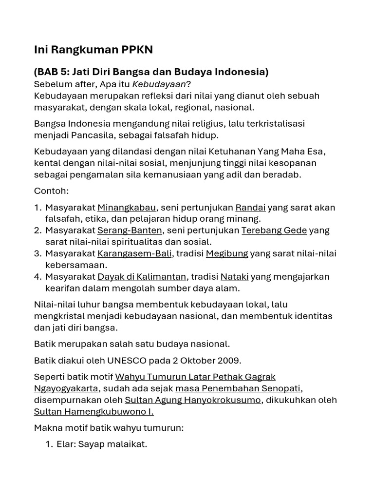 Rangkuman PPKN (BAB 5 Jati Diri Bangsa Dan Budaya Indones | PDF