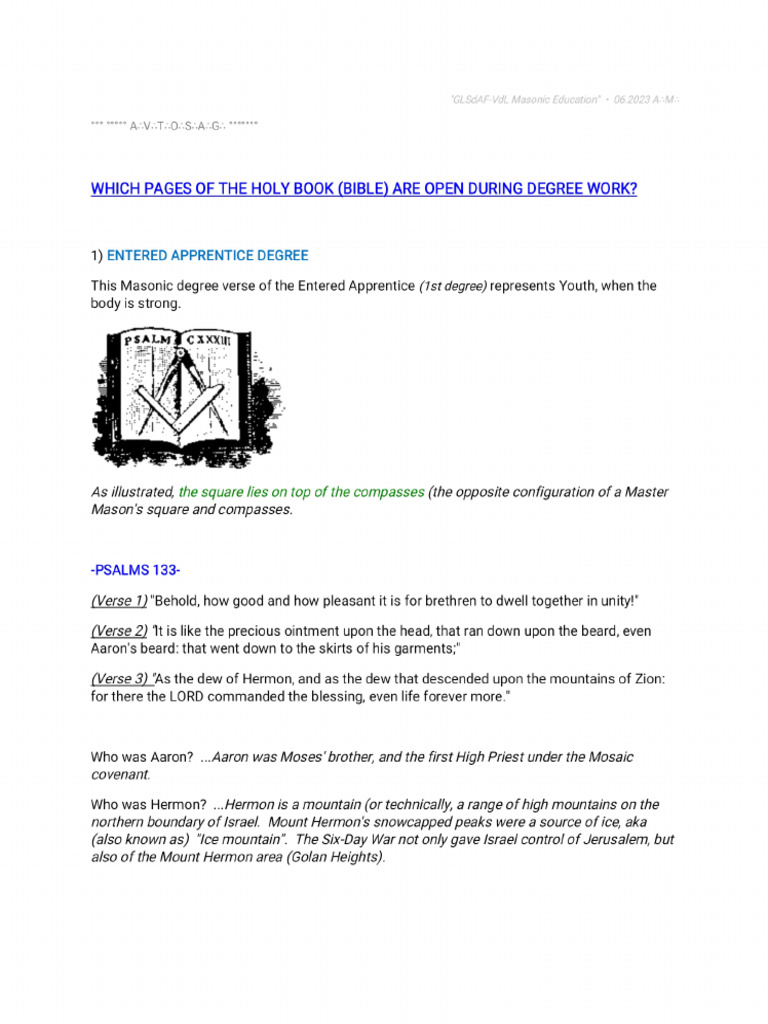 Bible Verse Per Masonic Degree | PDF