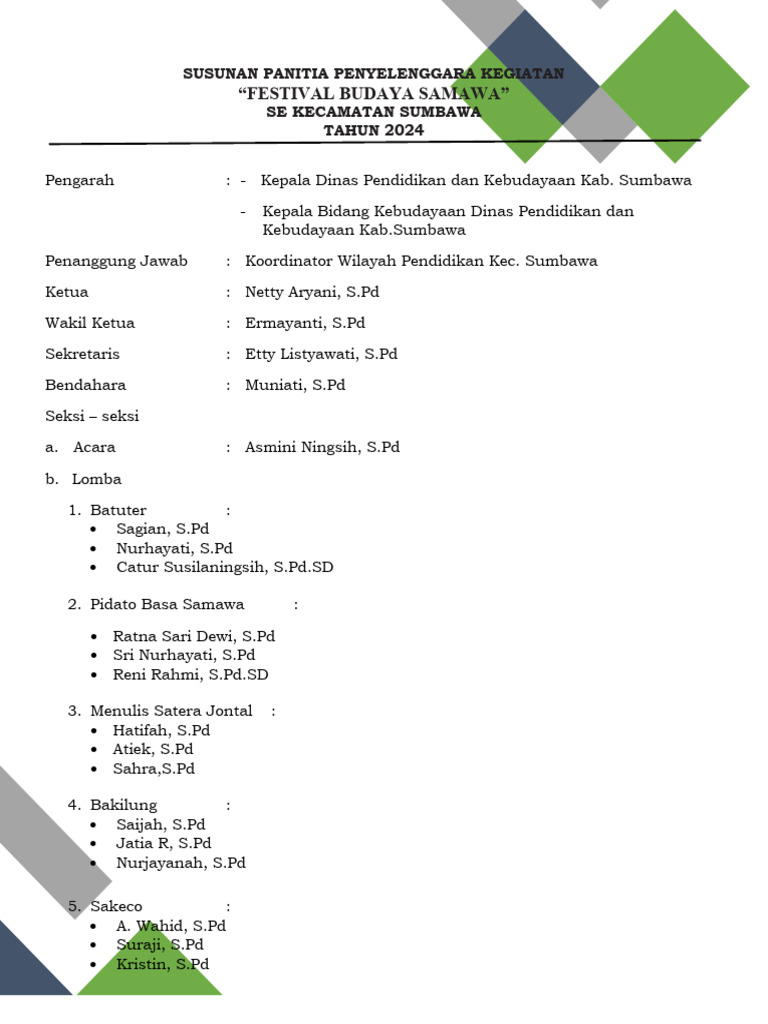 Susunan Panitia FDS 2024 | PDF