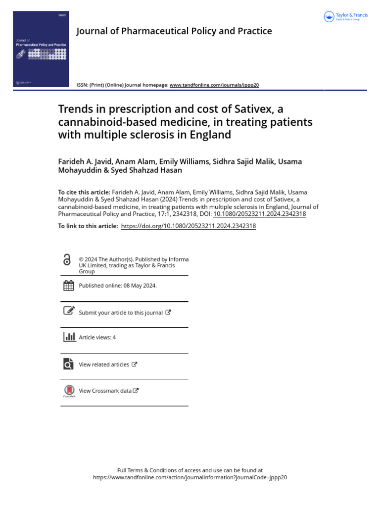 Trends in Prescription and Cost of Sativex A Cannabinoid-Based Medicine ...