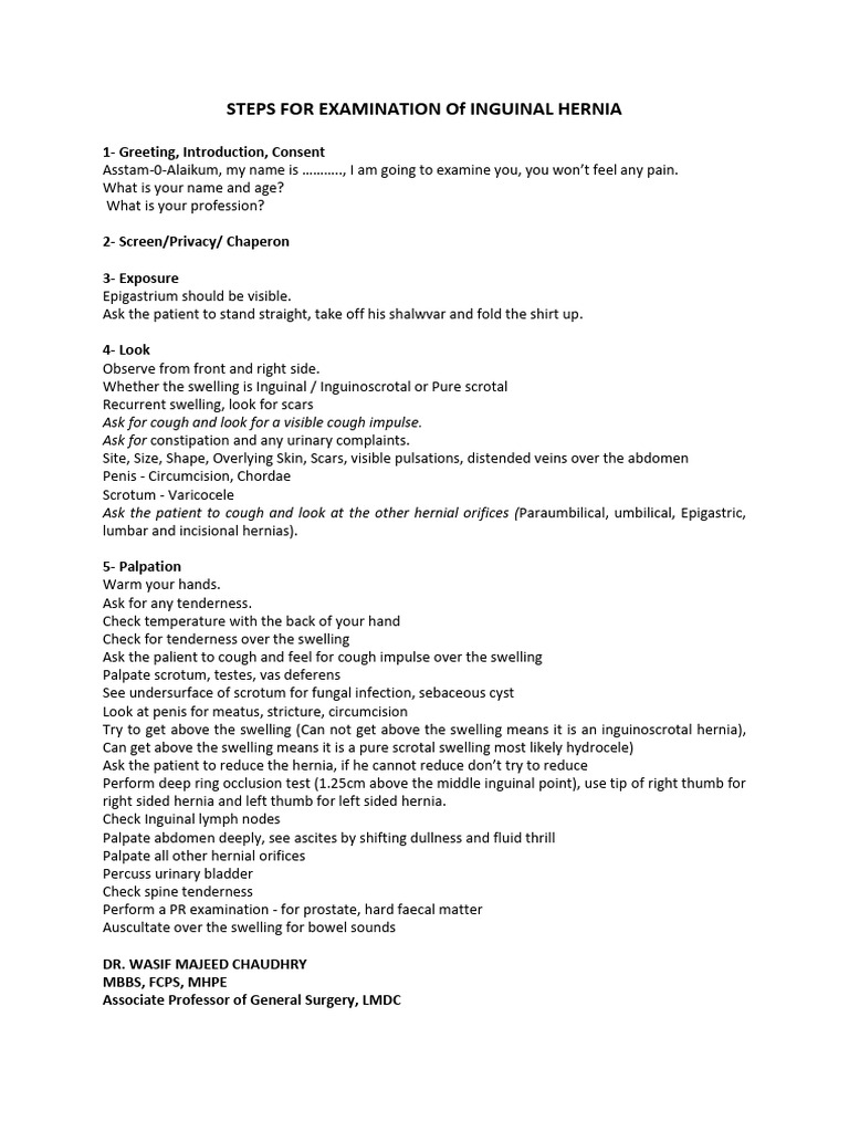 Inguinal Hernia Examination Guide | PDF