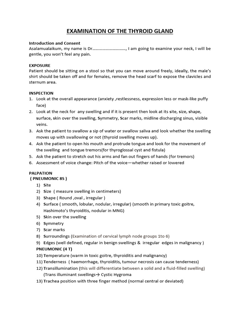 Examination Of Thyroid Gland Pdf Pdf Thyroid Common Carotid Artery