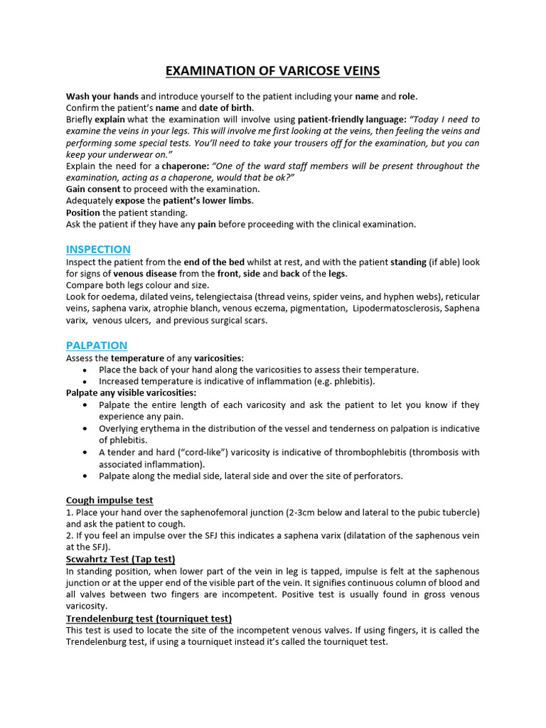 Varicose Veins Examination Guide | PDF | Vein | Varicose Veins