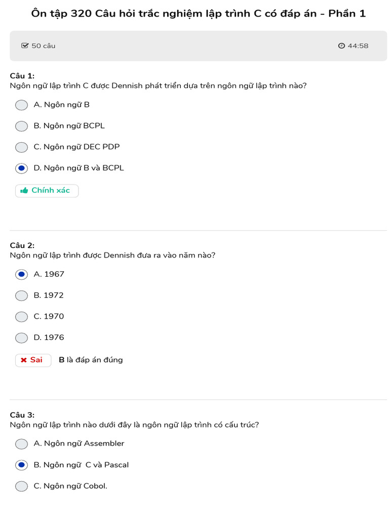 On Tap 320 Cau Hoi Trac Nghiem Lap Trinh C Co Ap An | PDF