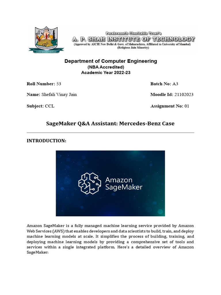 CCL 53 Assignment 01 | Download Free PDF | Machine Learning | Amazon Web Services