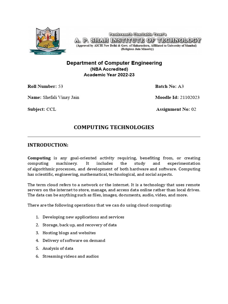 CCL 53 Assignment 02 | PDF | Cloud Computing | Computer Cluster