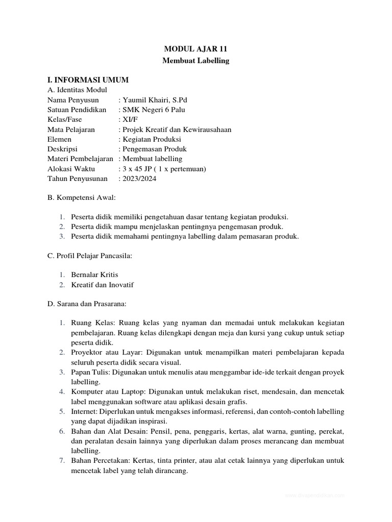 Modul Ajar 11 Membuat Labelling Yaumil Khairi Pdf