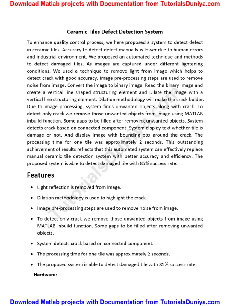 Defect Detection In Ceramic Tiles Matlab Project | PDF | Image | Computer Engineering