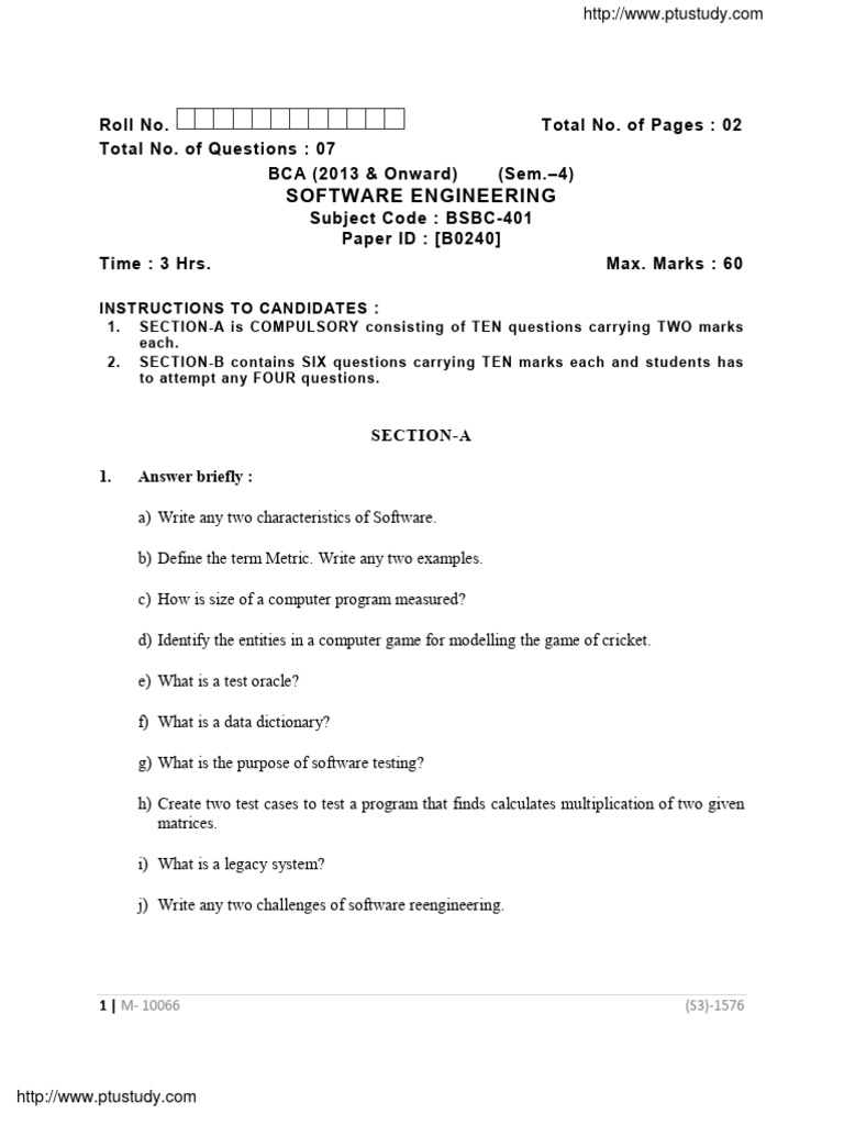 BCA Sem 4 Software Engineering Exam Guide | PDF | Software | Computer ...