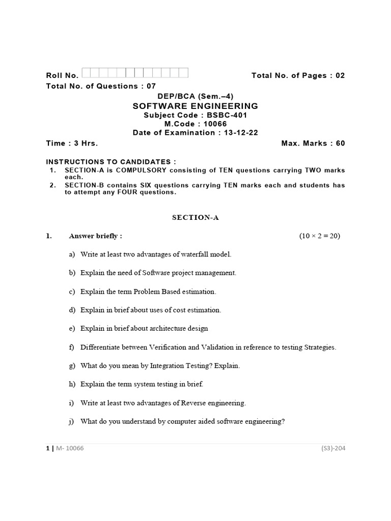 Dep Bca 4 Sem Software Engineering 10066 Dec 2022 | PDF | Software ...