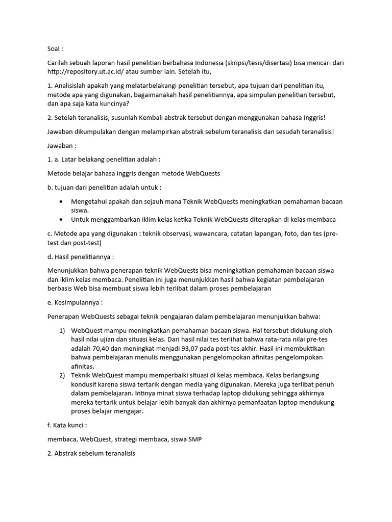 Analisis Penelitian WebQuests dalam Pembelajaran | PDF