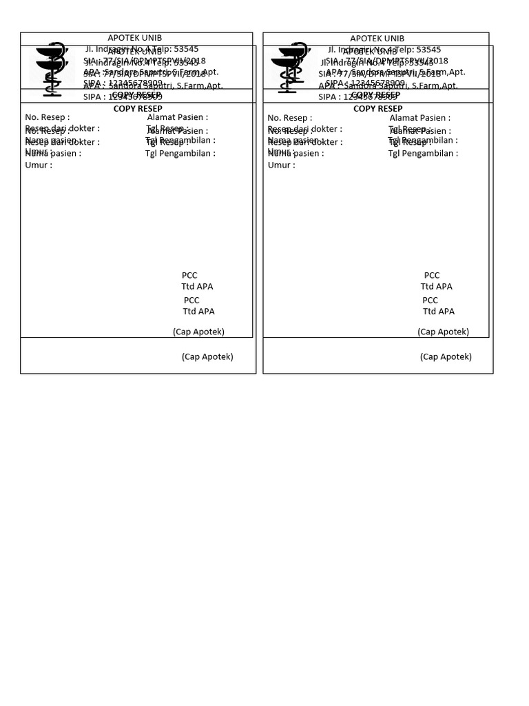 Resep Apotek UNIB: Informasi & Kontak | PDF