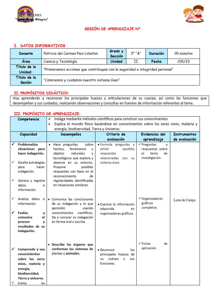 Sistema óseo Sesion Pdf Evaluación Aprendizaje
