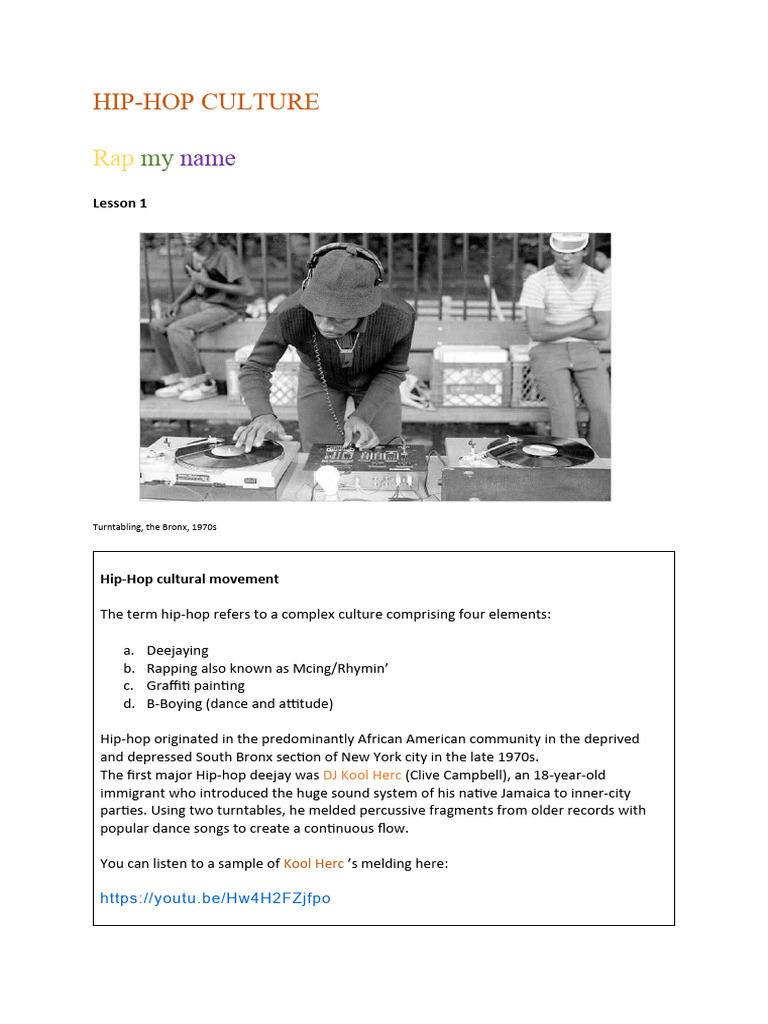 Hip-Hop Culture Lesson 1 | PDF | Hip Hop Music | Music Scenes