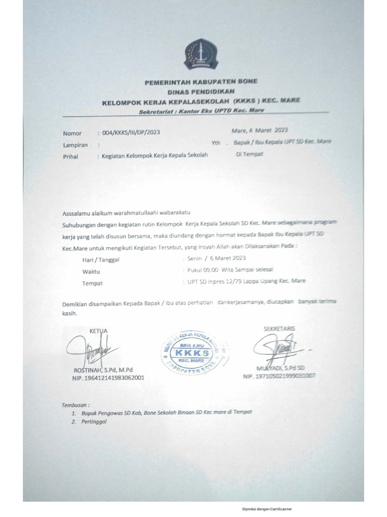 Undangan K3S SD KEC - MARE | PDF