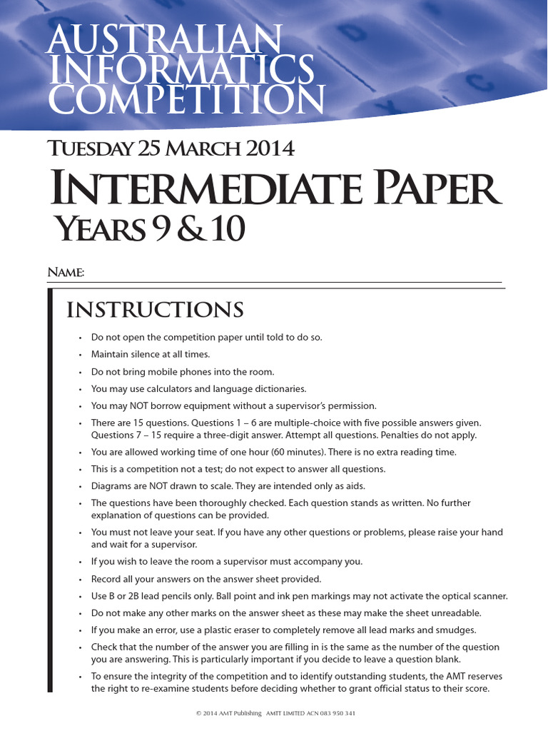 AIC Intermediate 2014 | PDF