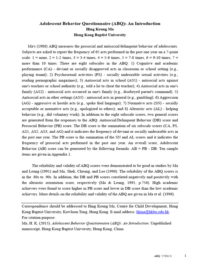 Anti Social Questionnaire | PDF | Psychology | Anti Social Behaviour