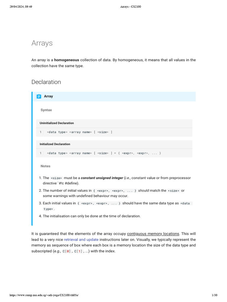 Arrays - CS2100 | PDF | Pointer (Computer Programming) | Integer ... Arrays - CS2100 | PDF | Pointer (Computer Programming) | Integer ...