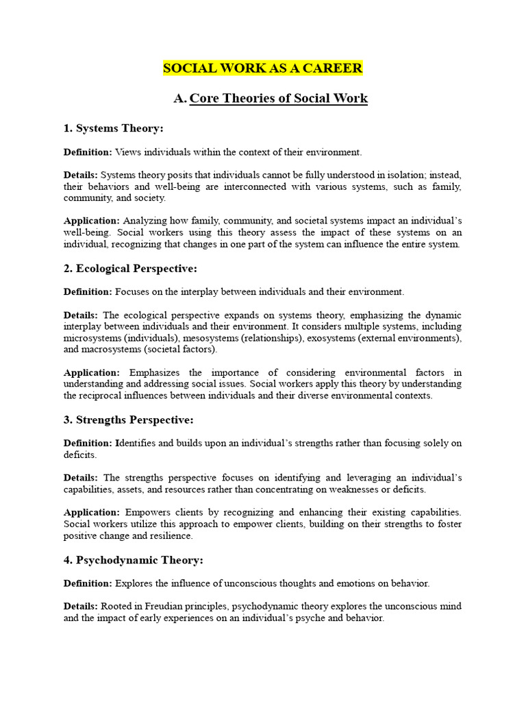 Core Theories in Social Work Careers | PDF | Social Work | Psychotherapy