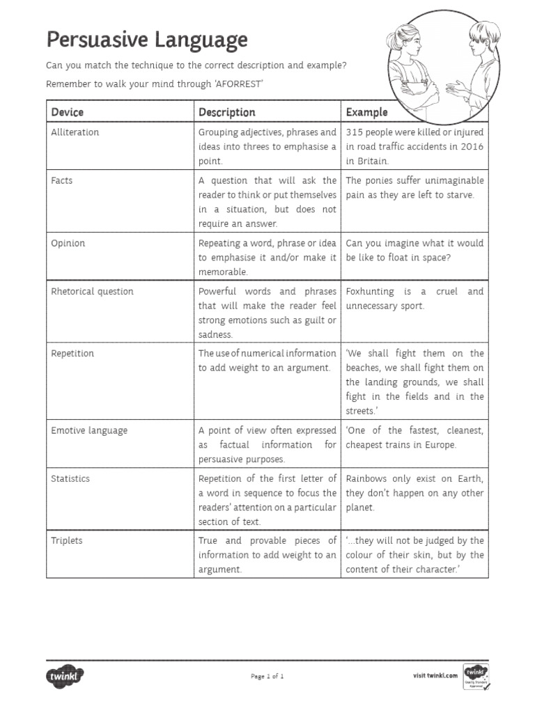 Persuasive - Language Matching Activity Sheet B - W | PDF | Word ...
