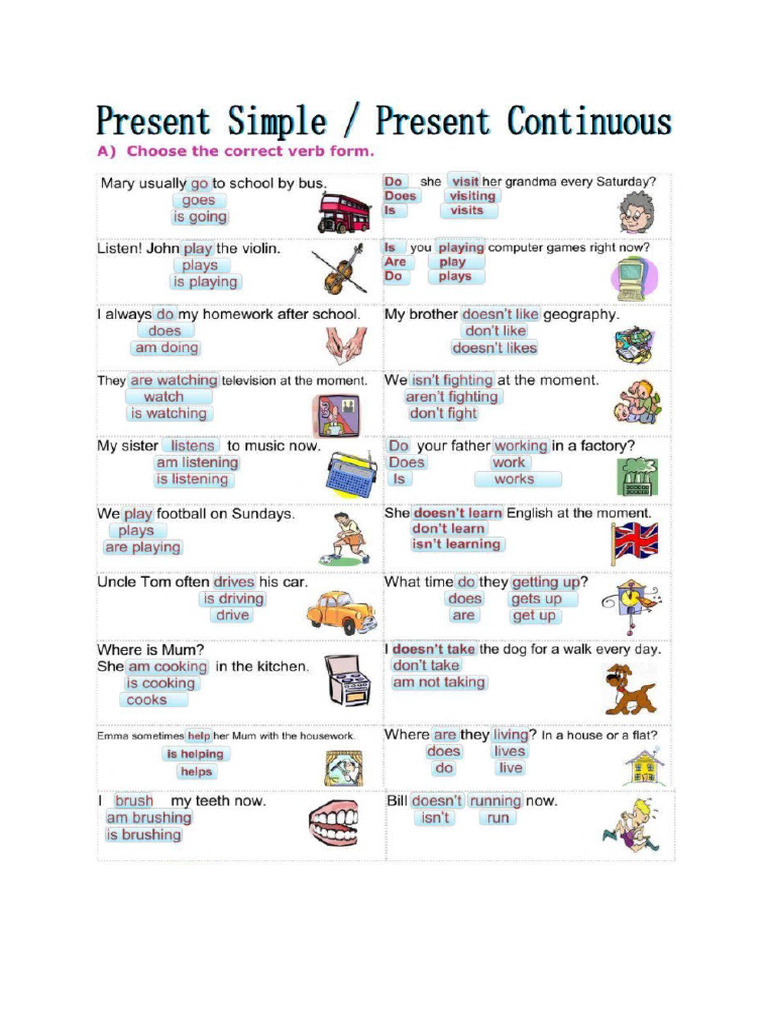 Present Simple and Present Continuous & Games | PDF