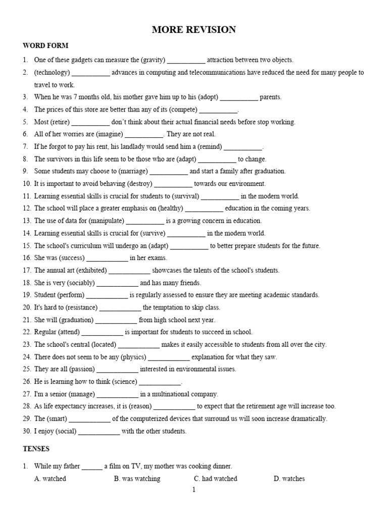 Ôn tập Word form Unit 5 & 6 | PDF