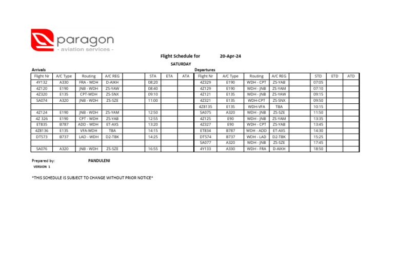 PAS Daily Flight Schedule 20apr24 | PDF
