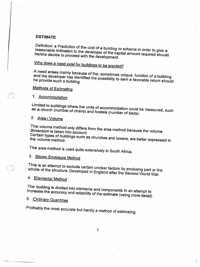 Estimating Methods Extra Notes Pdf