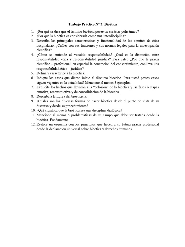 Trabajo Práctico N 3 Bioética | PDF