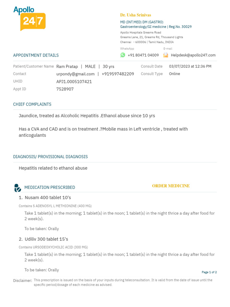 Prescription Apollo 2471688368335053 | PDF | Medical Prescription | Medicine