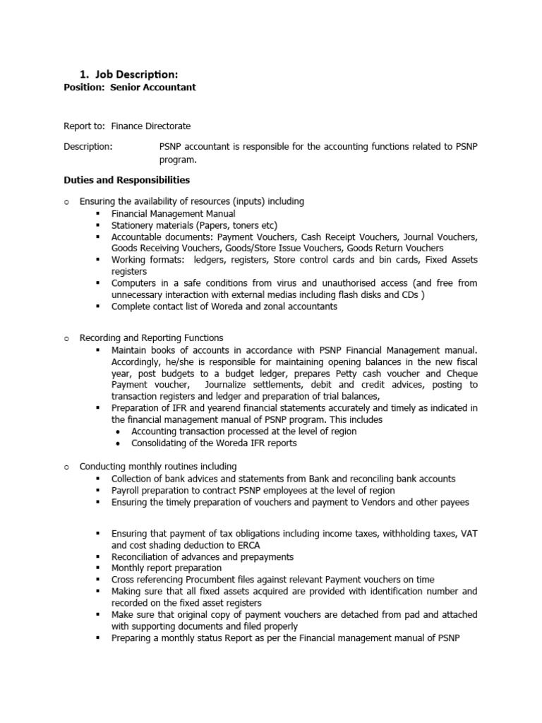 Job Description Senior Accountant | PDF | Banks | Payments