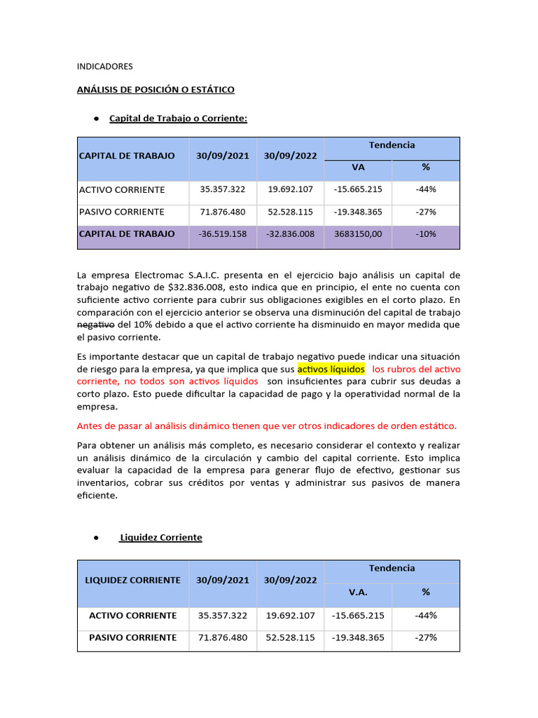 Indicadores Analisis de Eecc | PDF | Capital de trabajo | Liquidez de mercado