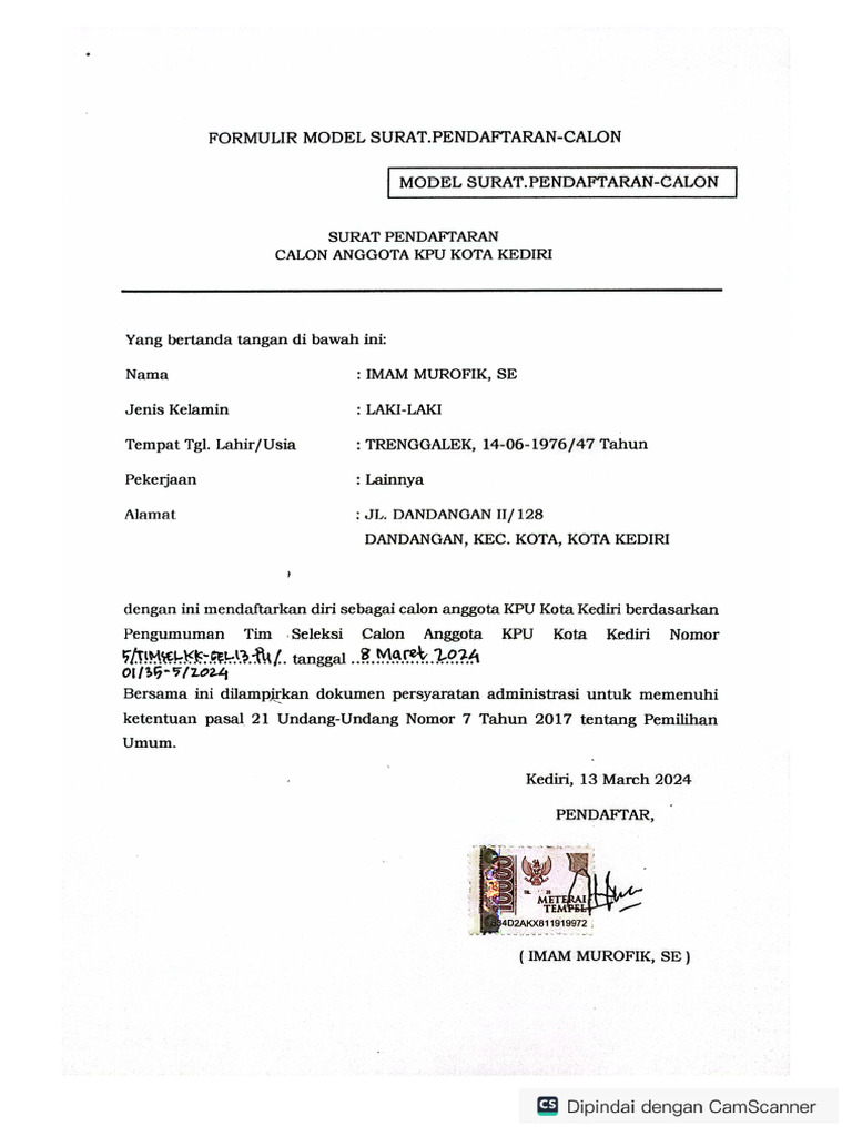 Model Surat Pendaftaran-Calon-253kb | PDF