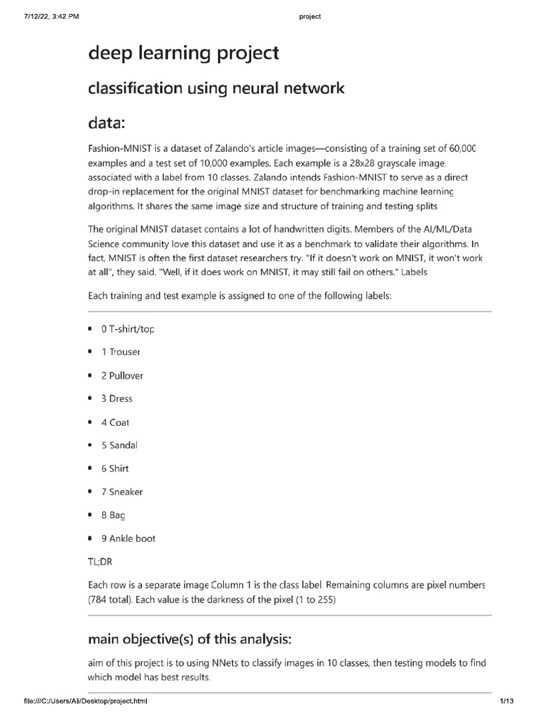Deep Learning Project | PDF