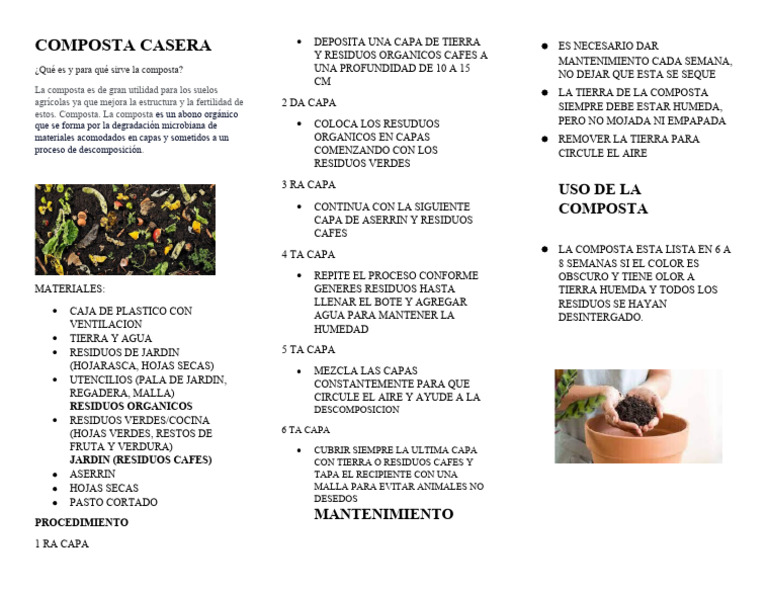 COMPOSTA CASERA triptico | Descargar gratis PDF | Compost | Agricultura