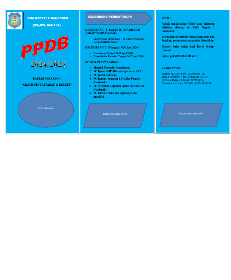 Brosur PPDB Sma Negeri 2 Mansoben Tahu 2024 | PDF