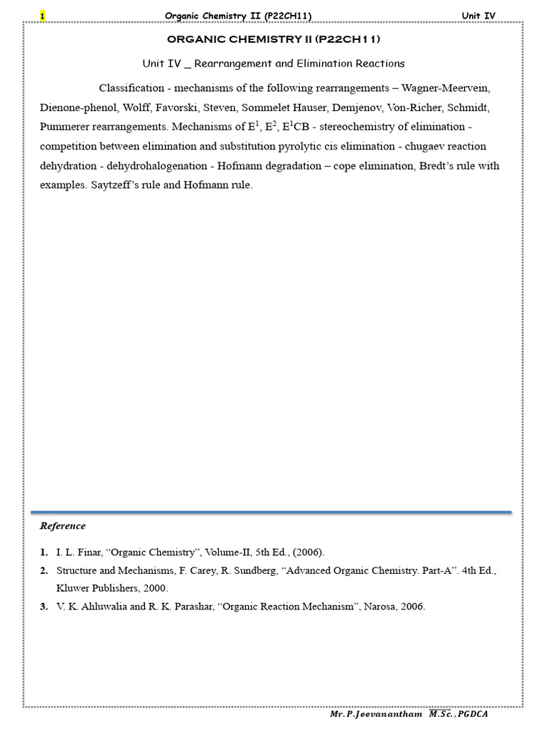 Org. Chem - Rearrangement and Elimination Rxns. | PDF | Chemical ...