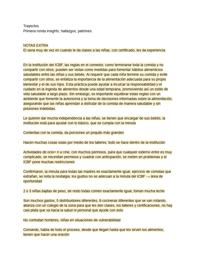 Notas Insights Trayectos | PDF | Alimentos