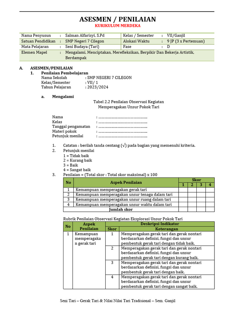 Asesmen Penilaian Gerak Tari & Nilai Tari Tradisional Sem. Ganjil | PDF Asesmen Penilaian Gerak Tari & Nilai Tari Tradisional Sem. Ganjil | PDF